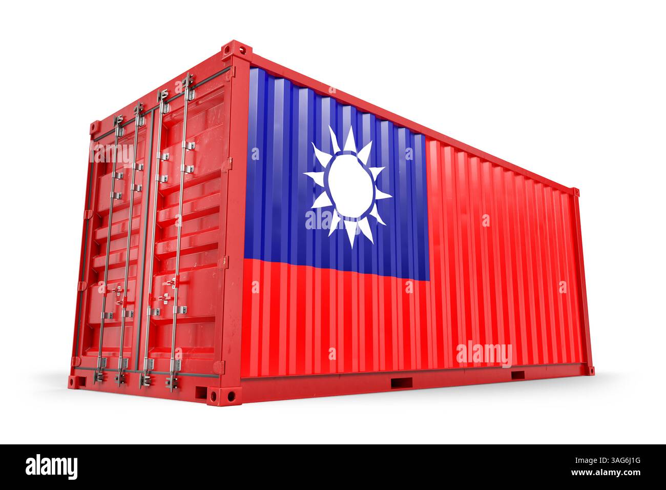 Taiwanese flag adorning vibrant red shipping container, representing ...