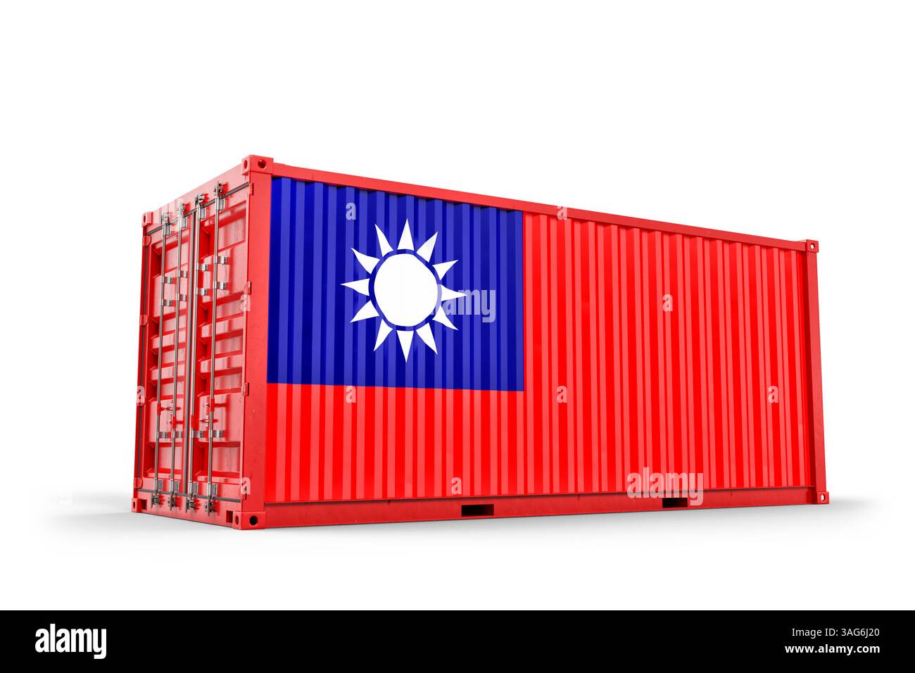 Cargo container displaying Taiwan flag, representing international trade and maritime shipping ...