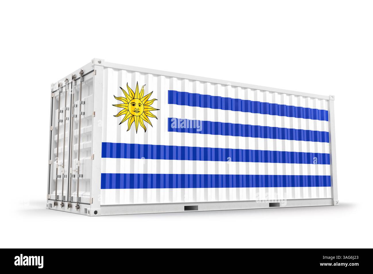 Shipping container displaying the Uruguayan flag, representing import, export, and global ...
