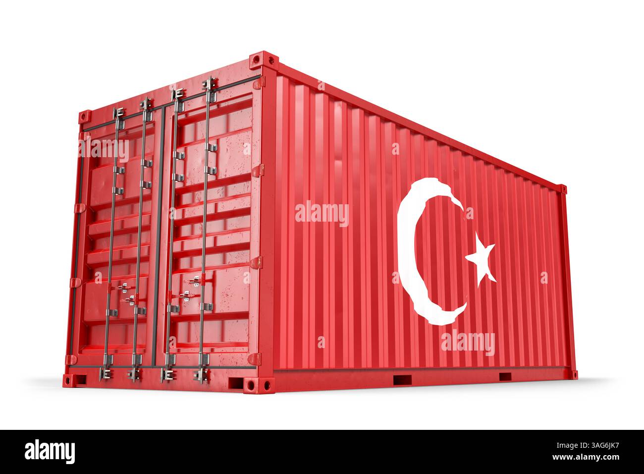 Cargo container bearing Turkish national flag, representing ...