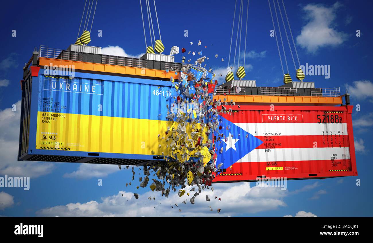 Cargo containers with flags of Ukraine and Puerto Rico - 3D ...