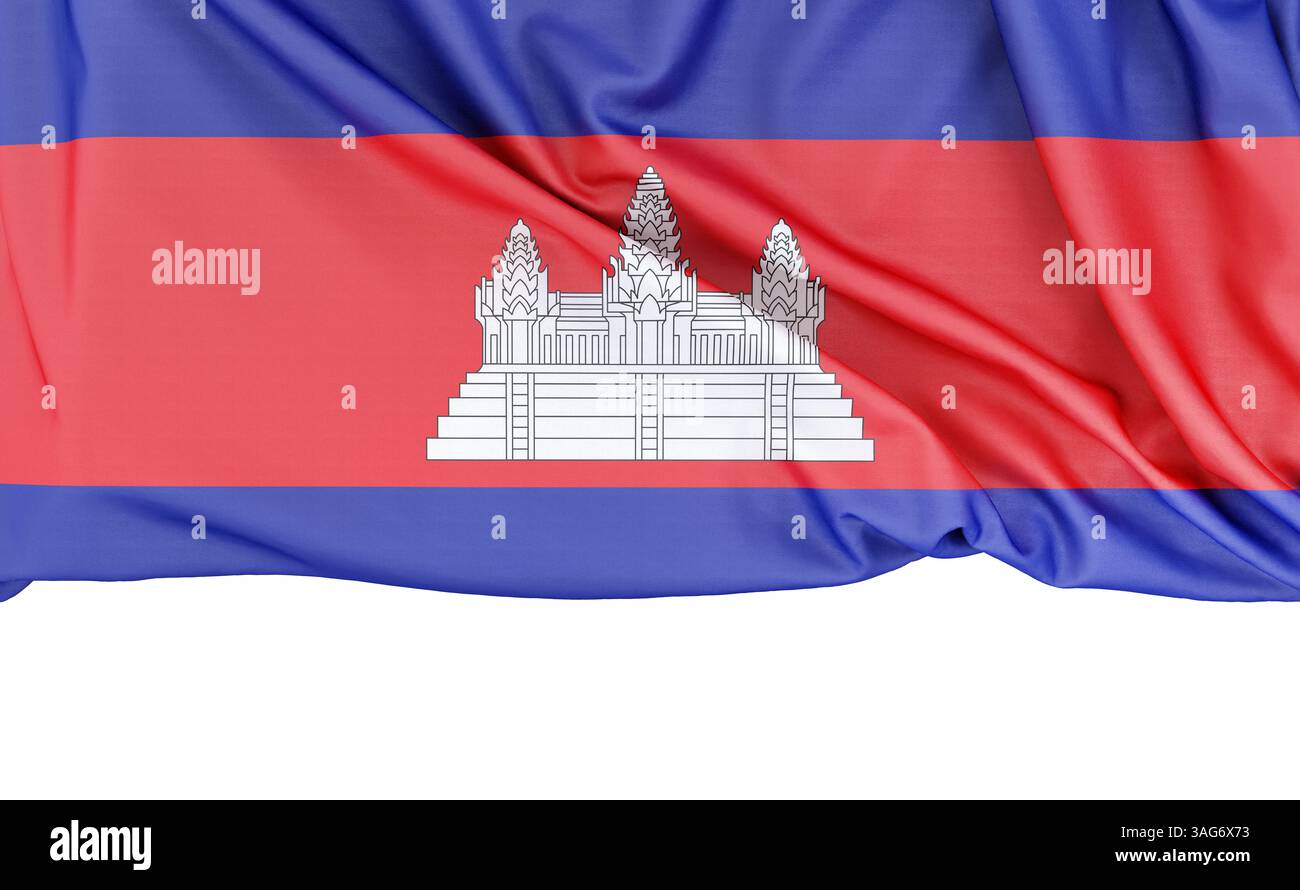 Flag of Cambodia isolated on white background with copy space below. 3D ...