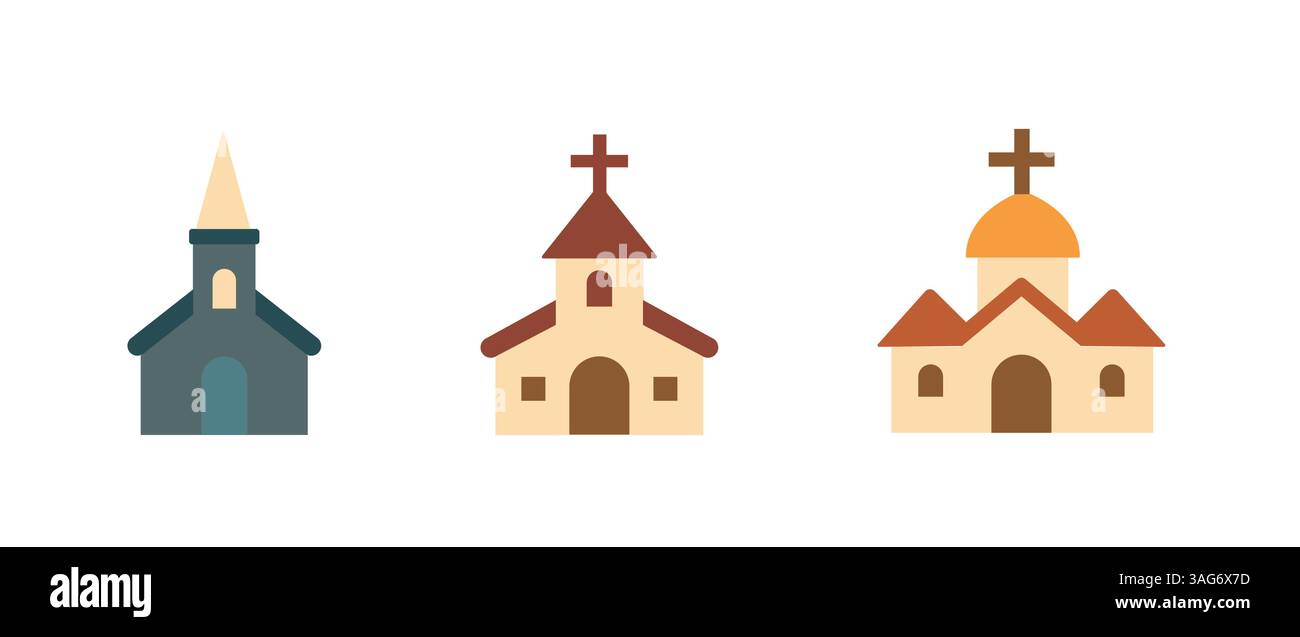 Vector church building chapel flat icon. Christian church building simple catholic tower ...