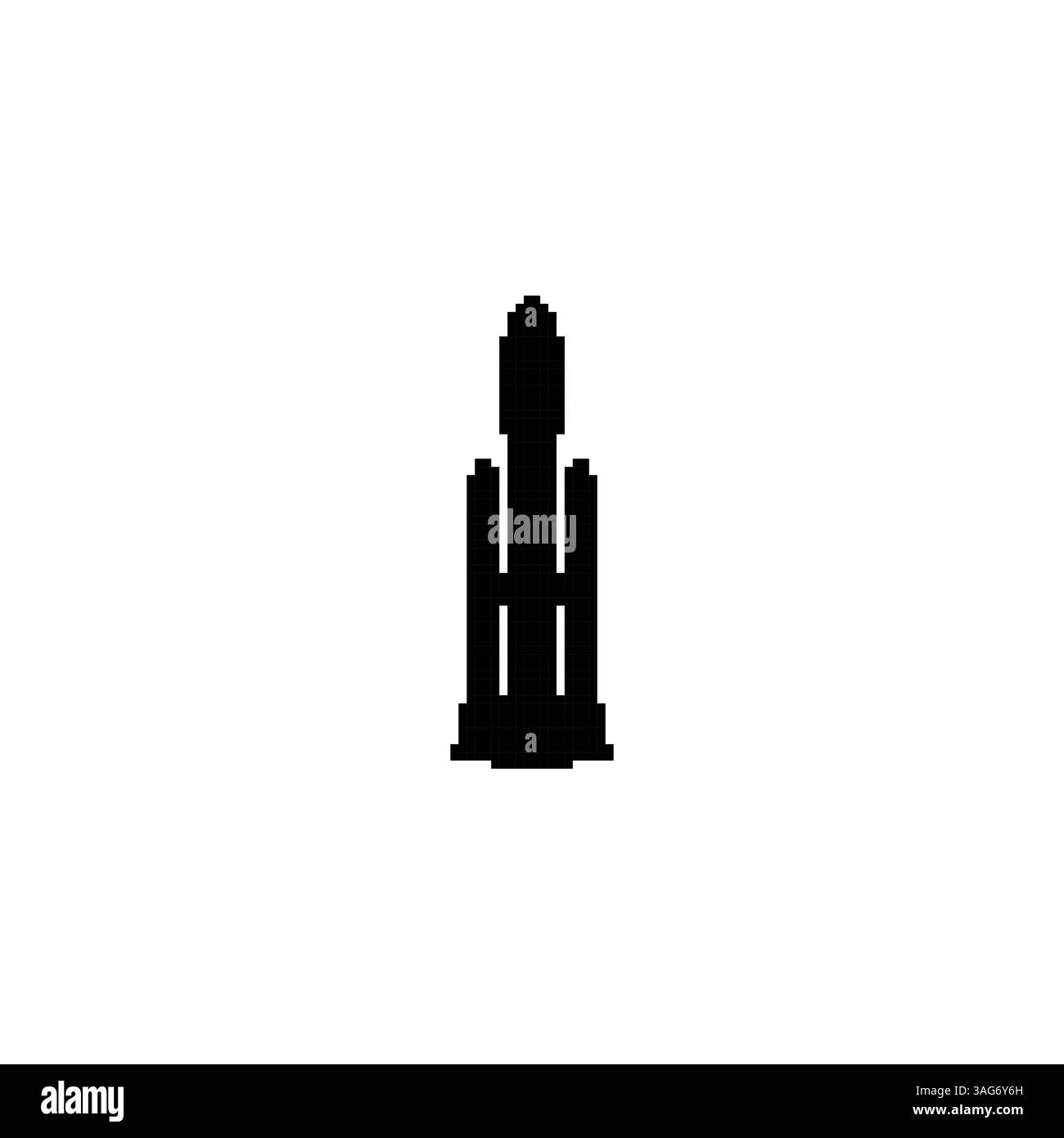 Pixel art black rocket silhouette. Minimalistic rocket icon in retro ...