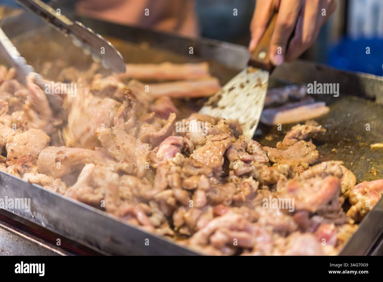Grilled raw meat beef and pork (barbeque, bbq) a food cooking on wagyu ...