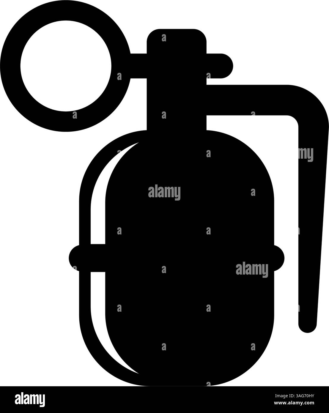 Iconic black silhouette of a hand grenade for military and warfare ...