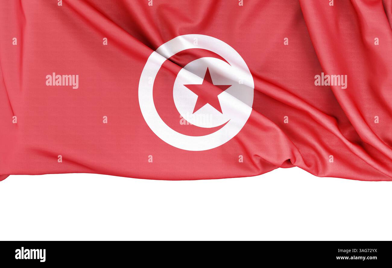 Flag of Tunisia isolated on white background with copy space below. 3D rendering Stock Photo - Alamy