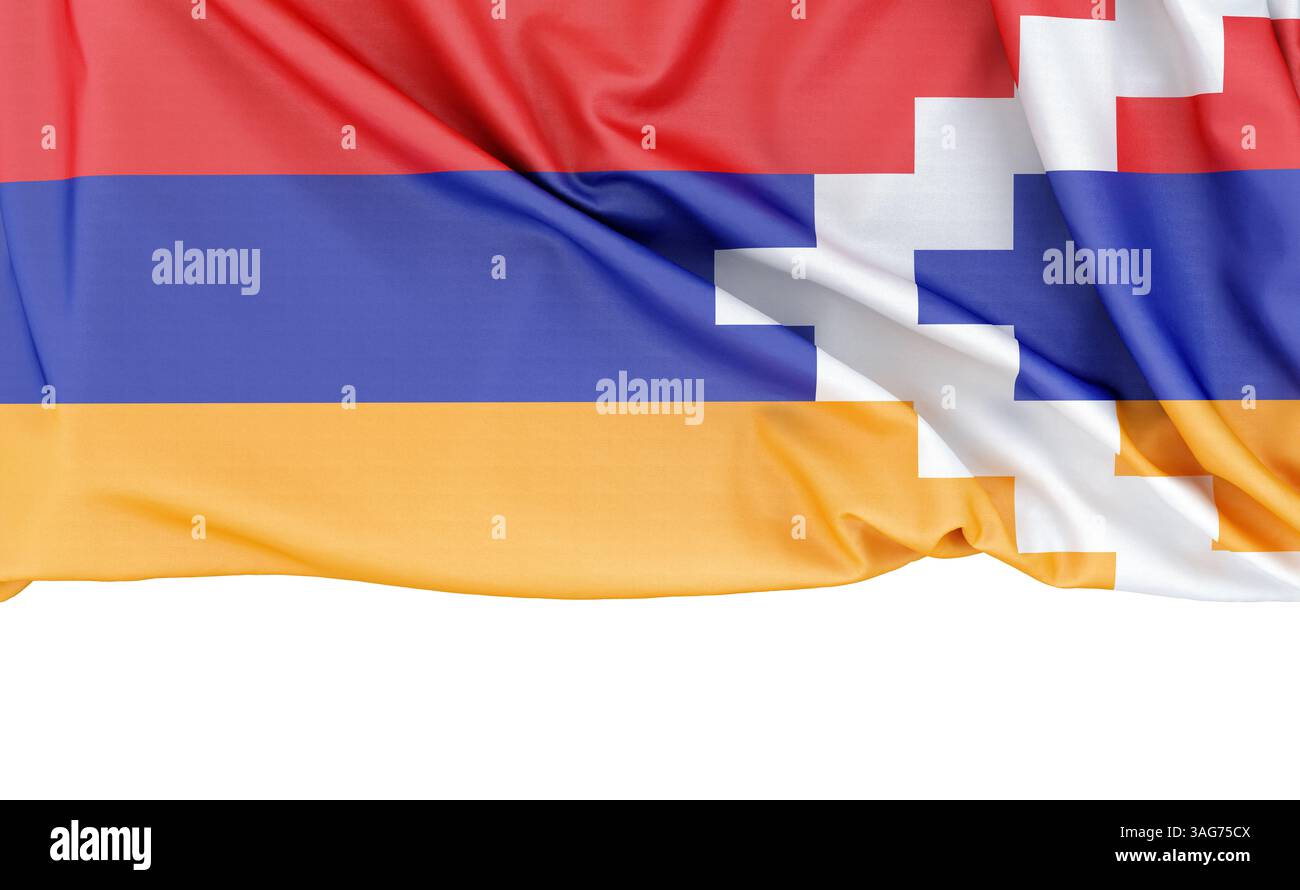 Flag of Nagorno-Karabakh isolated on white background with copy space below. 3D rendering Stock ...