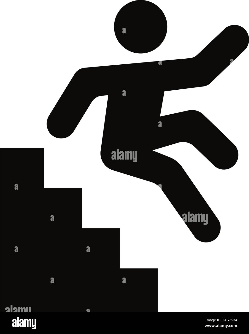 Warning icon of person tumbling down stairs, depicting accident risk ...
