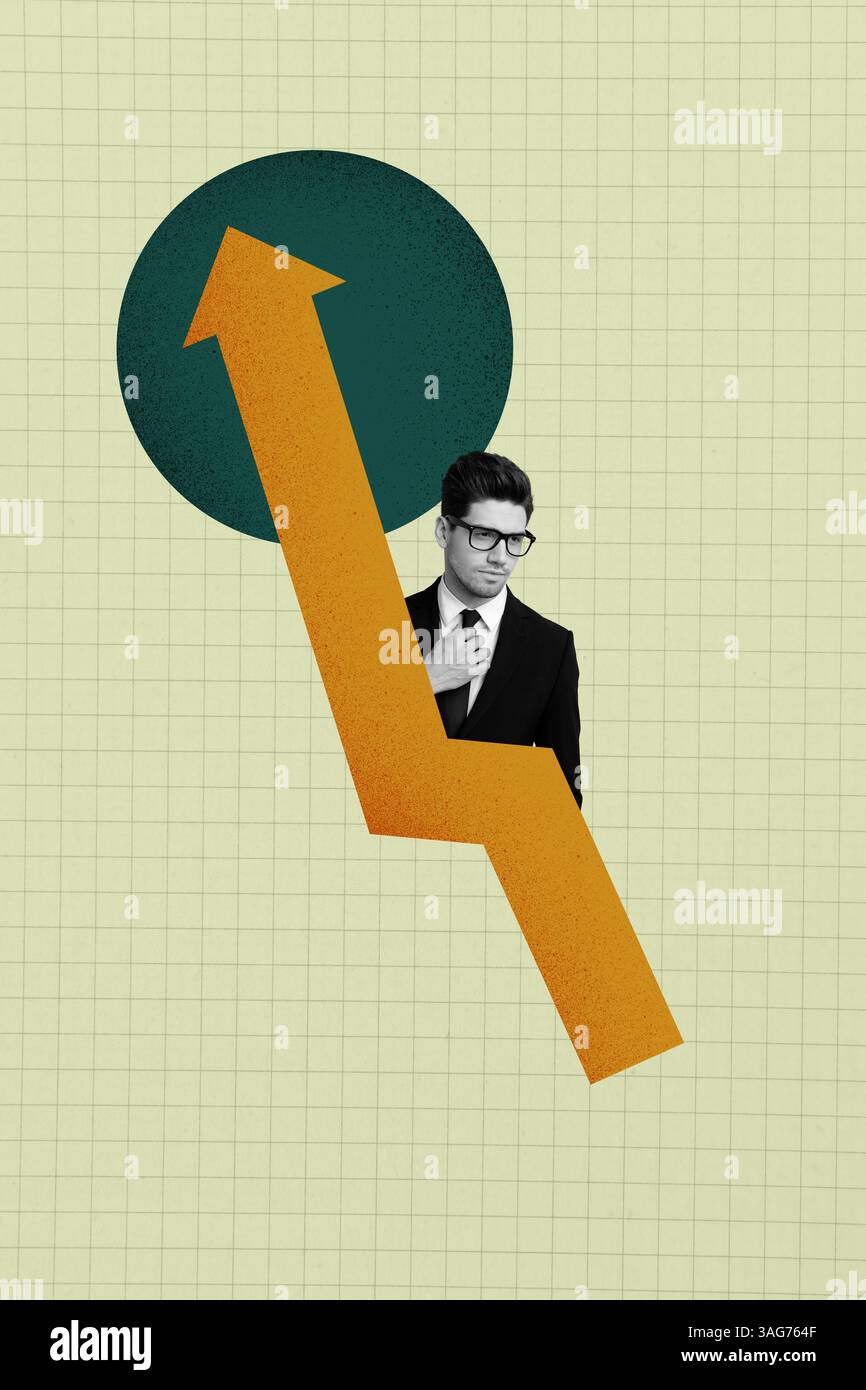 Exclusive art banner creative collage of serious businessman peek arrow ...
