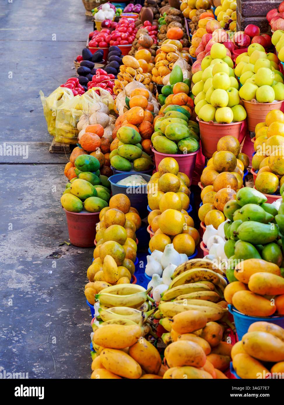 Fruit stalls in front of the Jose Castillo Tielemans Municipal Market ...