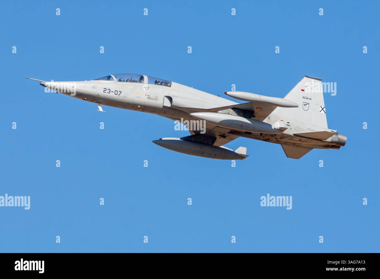 Two-seat F-5 training fighter aircraft of the 23rd Wing of the Spanish ...