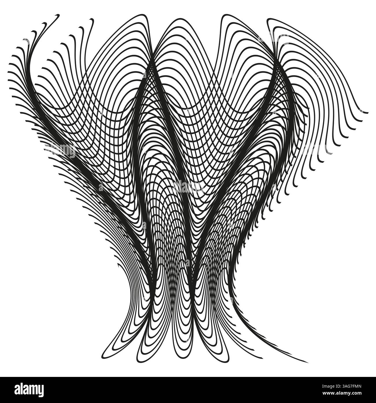 Complex curved lines. Artistic vector shape. Flowing black form ...