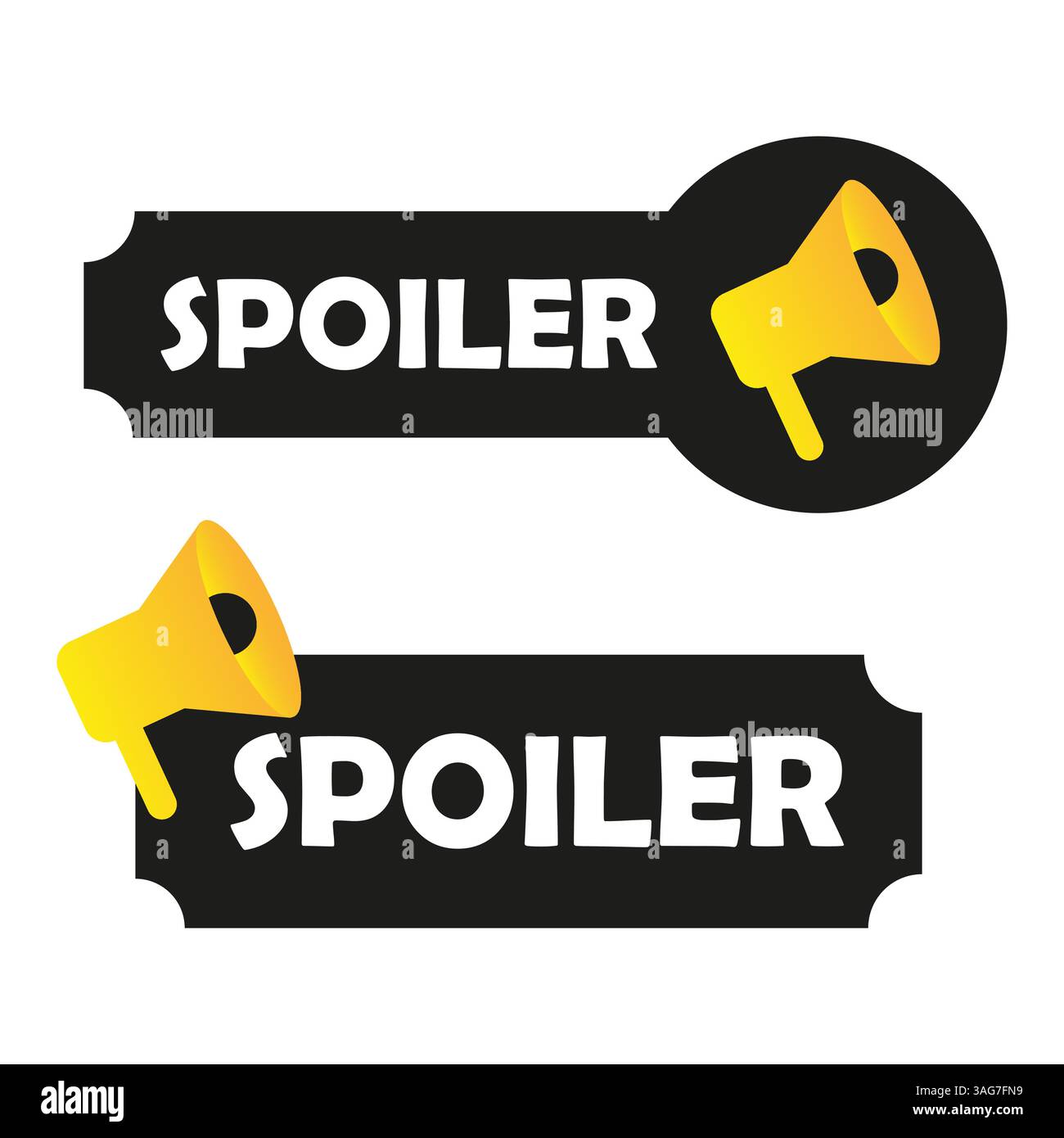 SPOILER message banner. Yellow megaphone icon. Dark warning panel ...