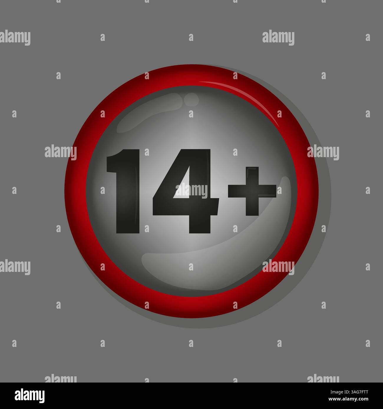 Red circle badge. 14 plus notice. Metallic gray background. Vector ...