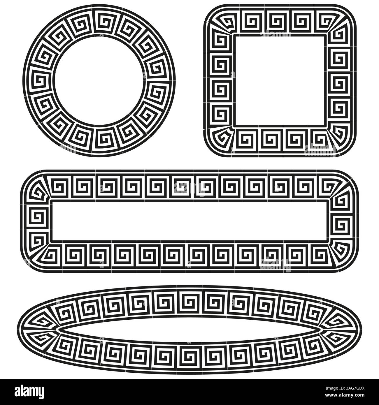 Greek pattern frame. Ornamental border set. Ancient geometric symbol ...