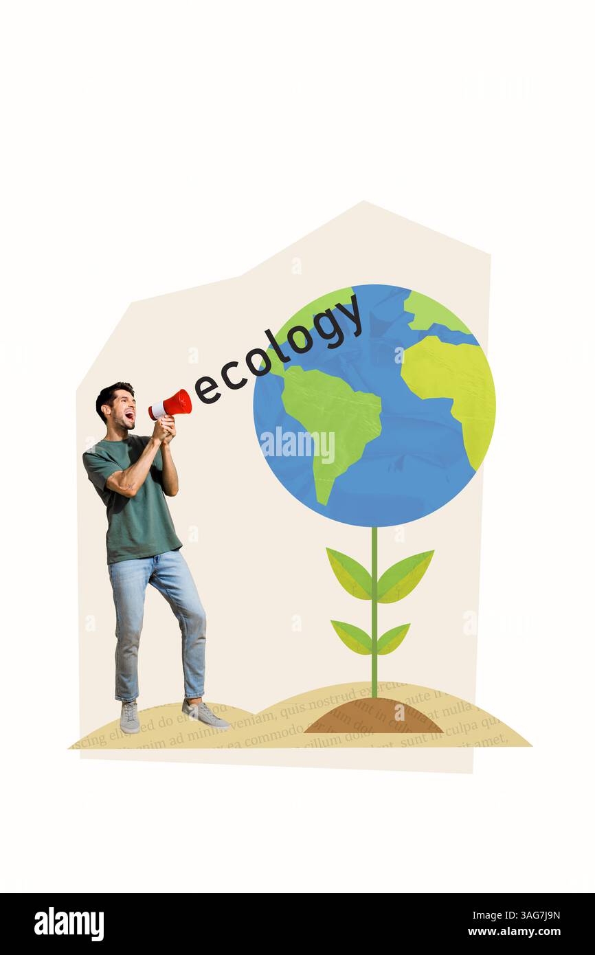 Sketch design artwork 3D photo collage of environment globe ...