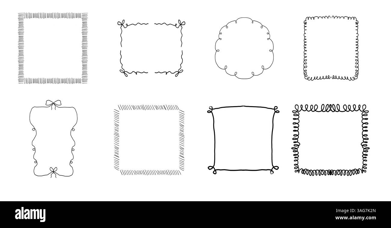 Whimsical coquette ribbon frame, hand drawn line ornament, border y2k ...