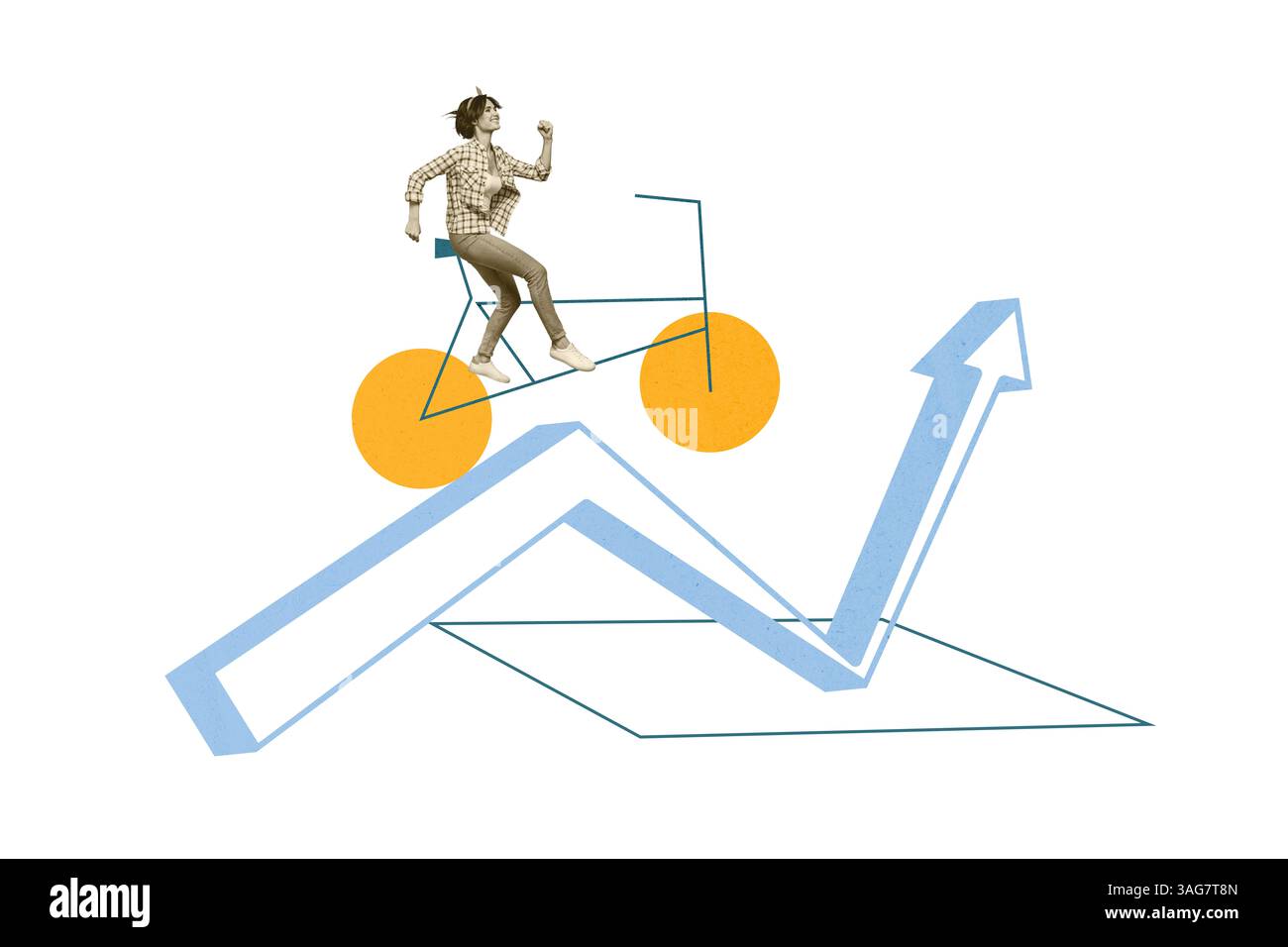 Composite sketch design artwork 3D photo collage of young lady ride ...