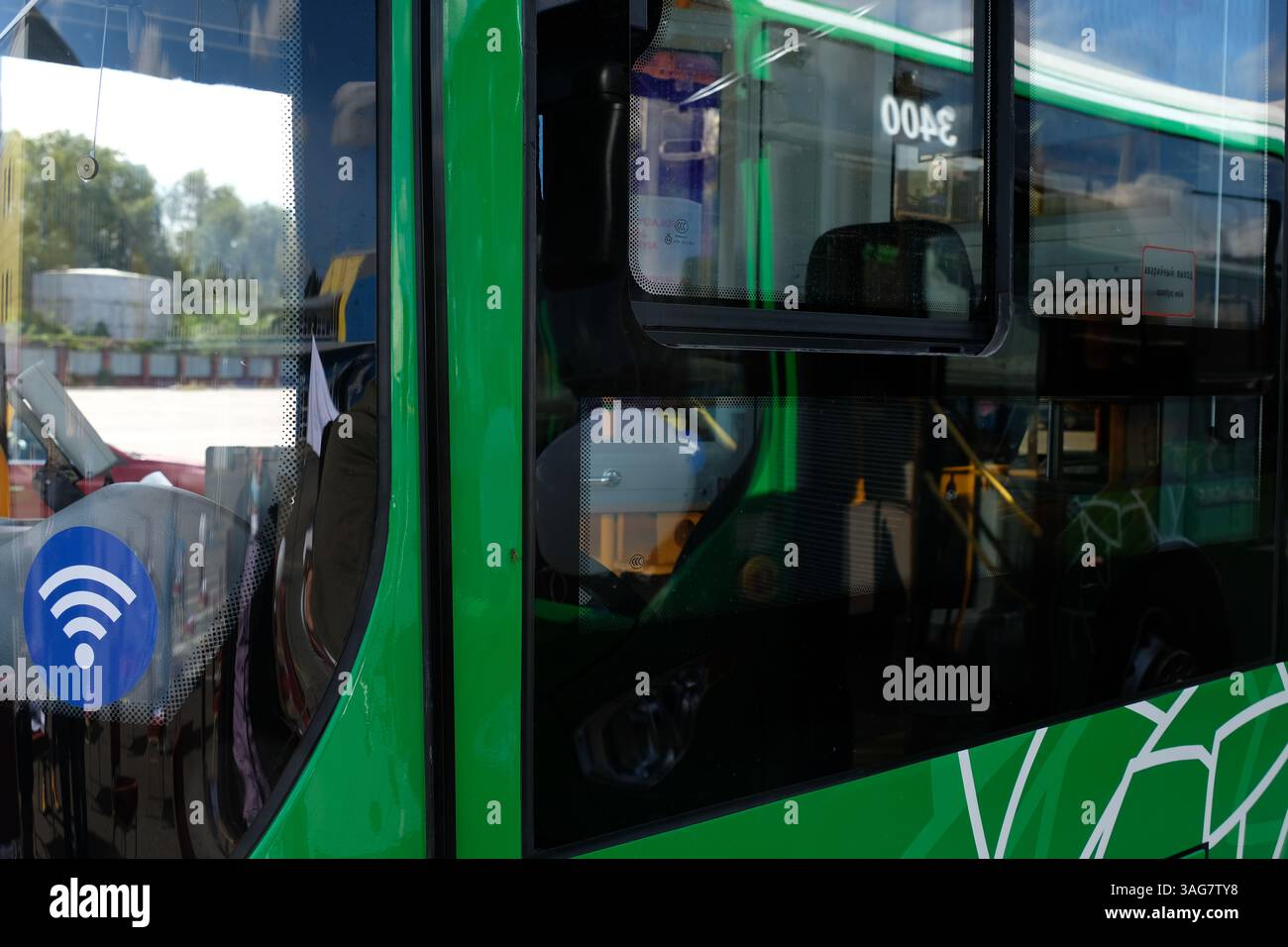City buses stand behind each other in a large Parking lot of the fleet ...