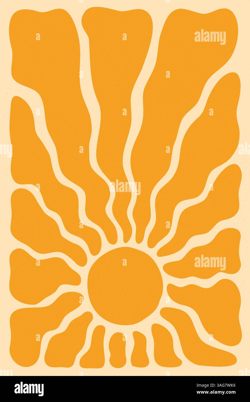 Abstract retro summer sun poster. Groovy sun with wavy rays Stock ...