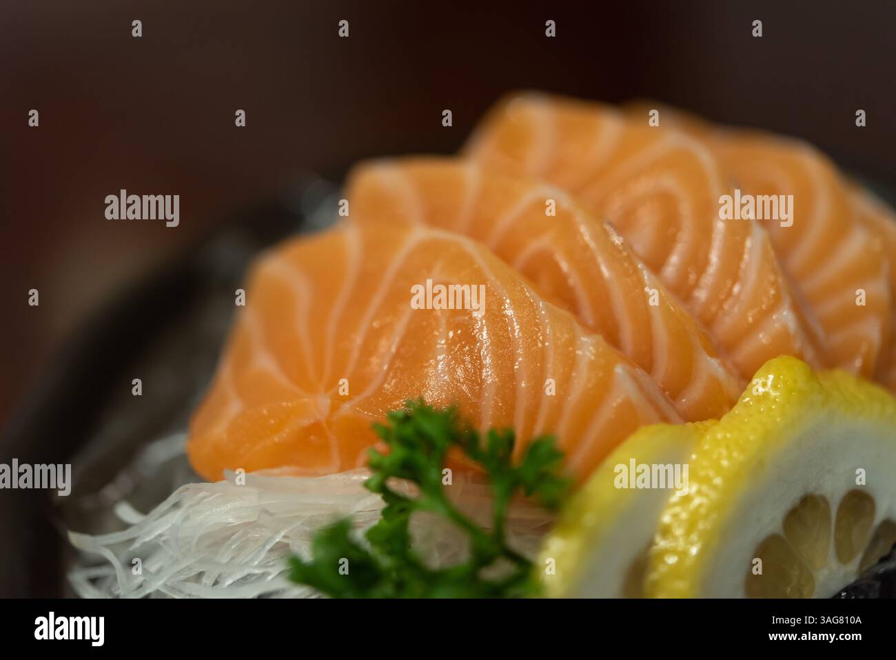 Japanese food delicacy consisting sashimi salmon of very fresh raw ...