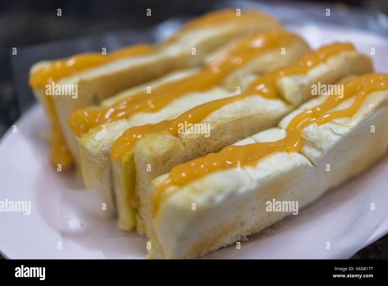Steamed Butter Buns with jam for sale at Thai street food market or ...