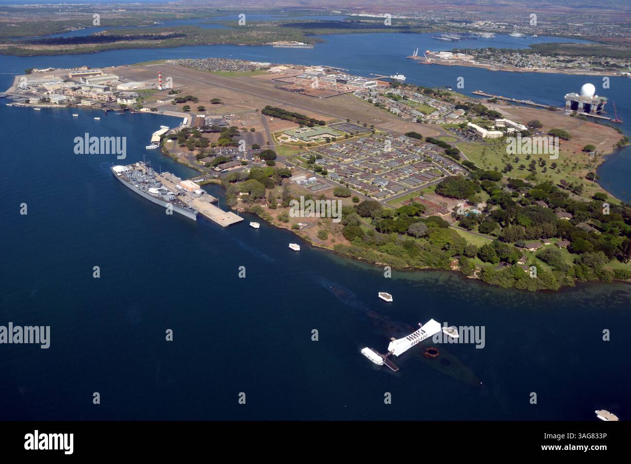 Aug. 25, 2012 - Aerial view of Ford Island with Arizona Memorial and ...