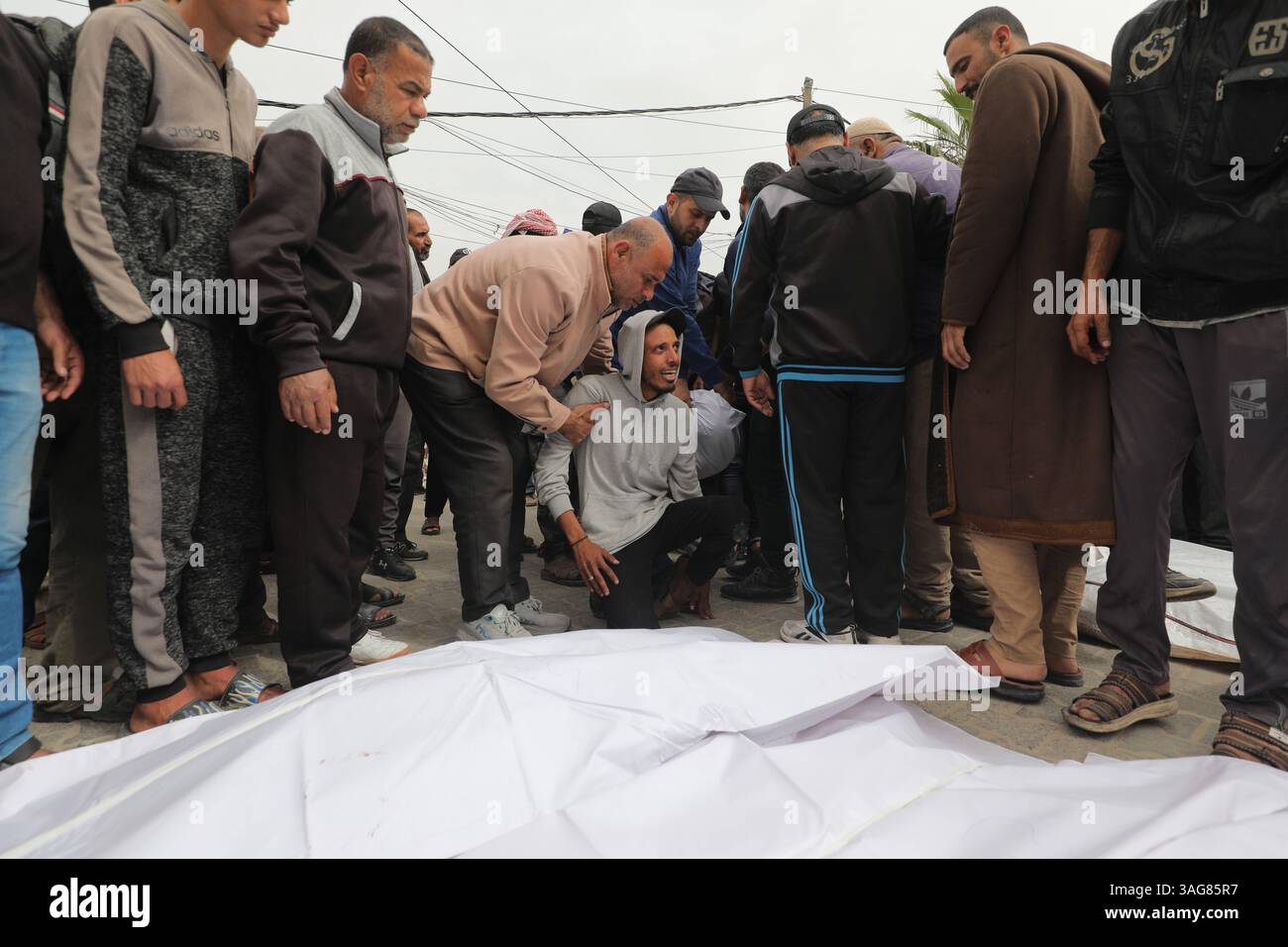 Palestinians carry the bagged-body of one of the victims killed by ...