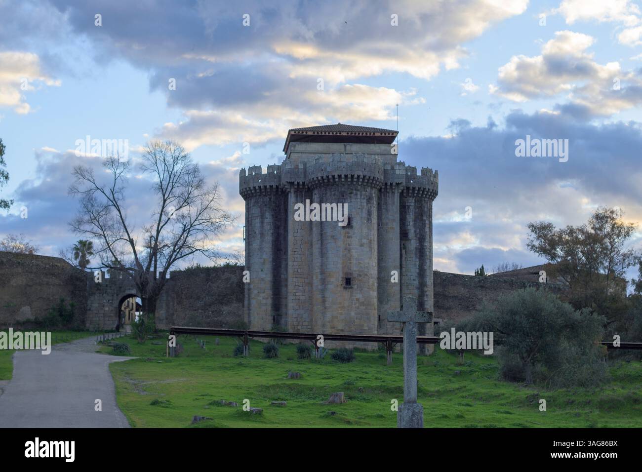 Castle tower of the abandoned village of Granadilla in Extremadura ...