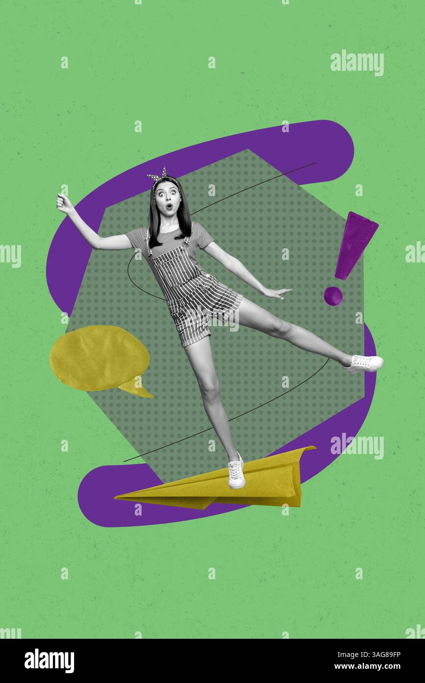 Creative template collage of person stand paper plane with comments on ...