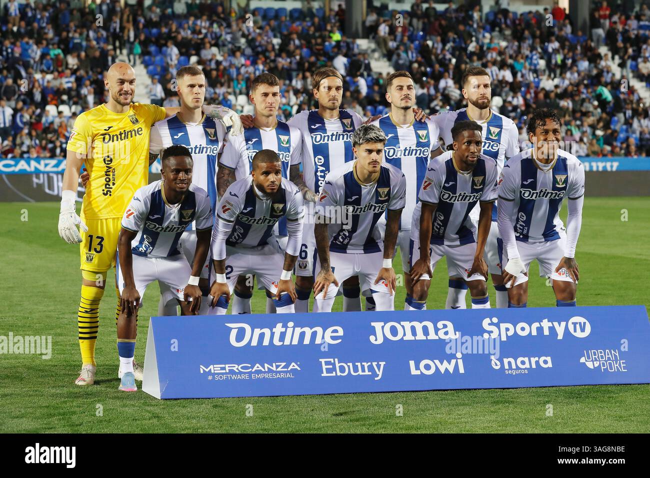 Leganes, Spain. 7th Apr, 2025. Leganes team group line-up (Leganes ...