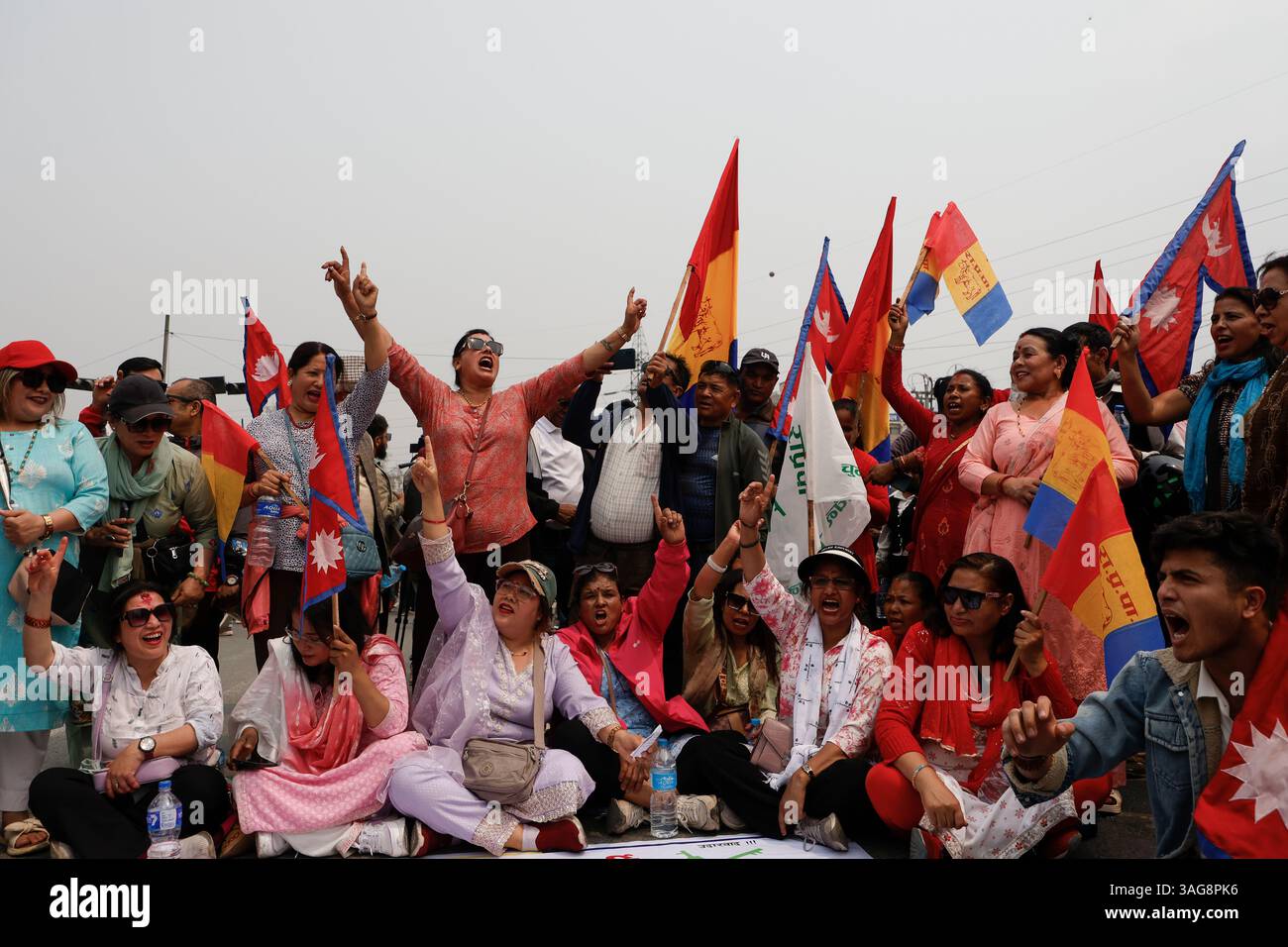 On April 8, 2025, in Kathmandu, Nepal. Pro-monarchy supporters aligned ...