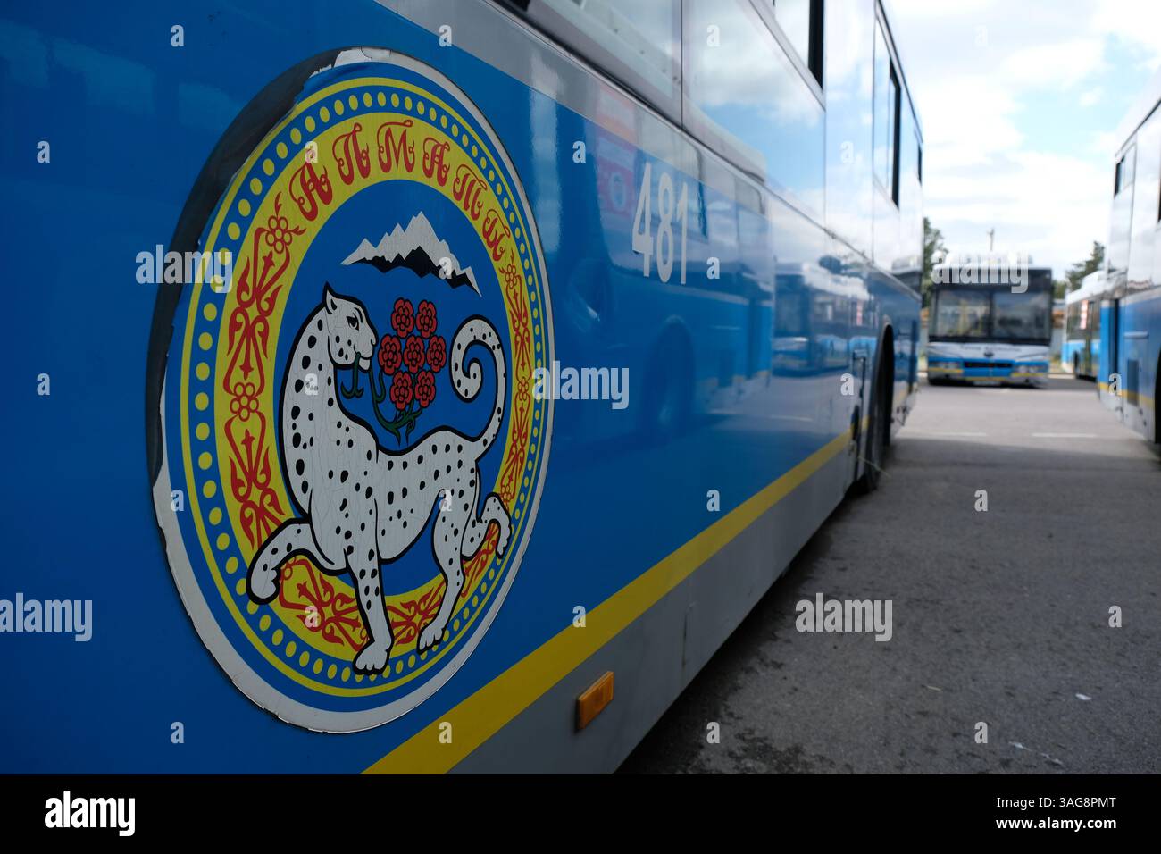 The city bus is parked on the territory of the bus depot Stock Photo ...