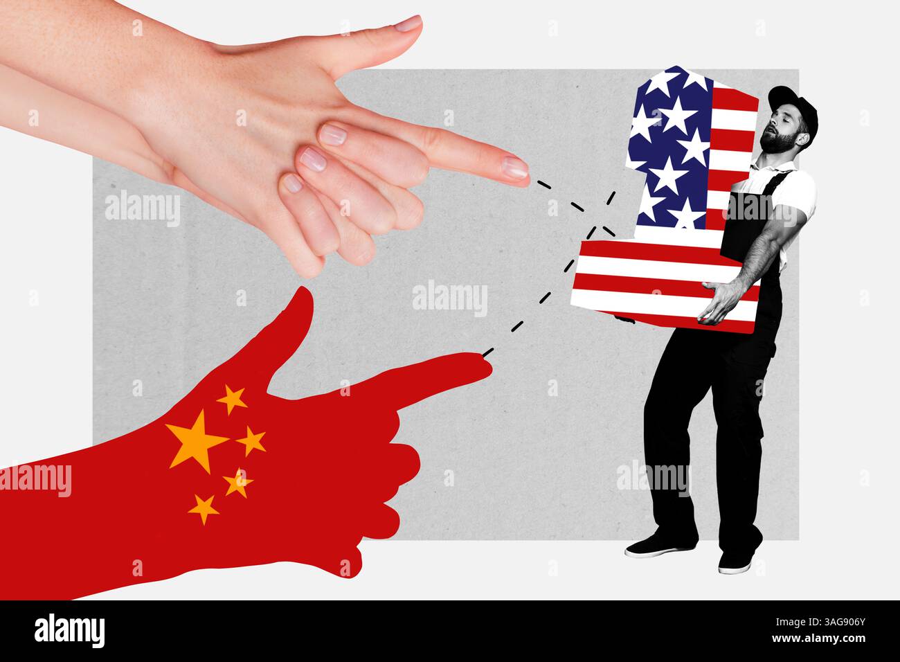 Creative full art collage of happy courier man carry usa flag parcel ...