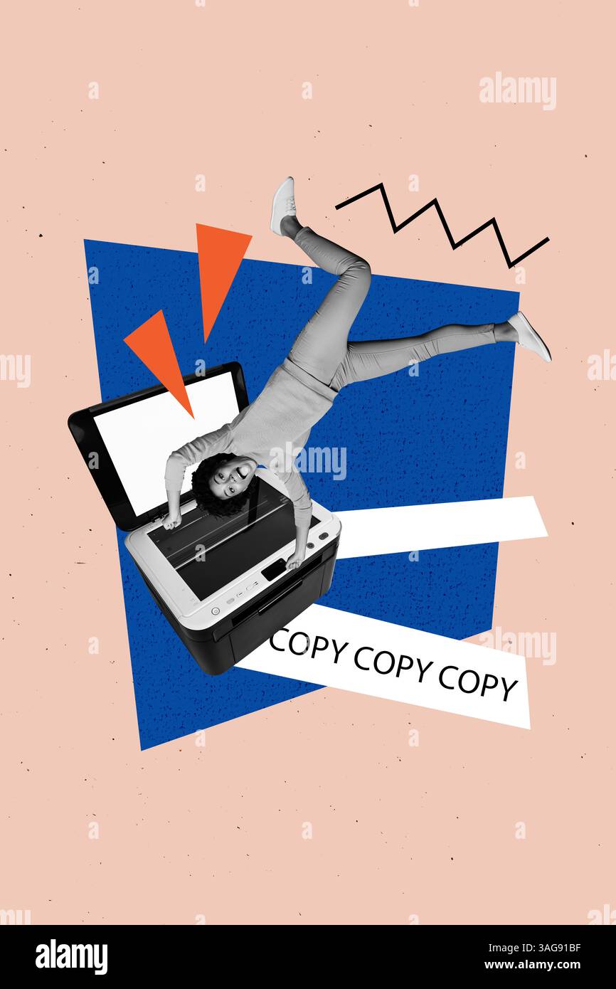 Sketch composite 3D collage trend artwork of young lady funny fly ...