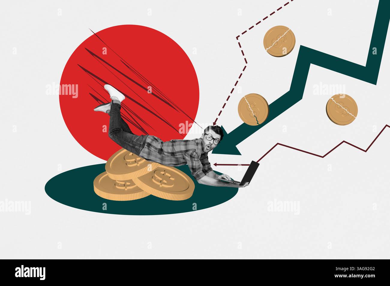 Composite trendy magazine photo collage of shocked businessman lay ...