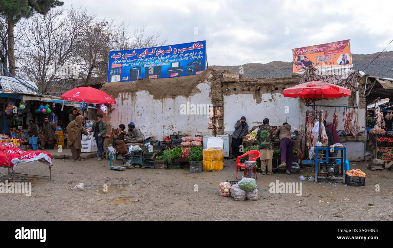 street market in front of the north side of the Salang tunnel Stock ...