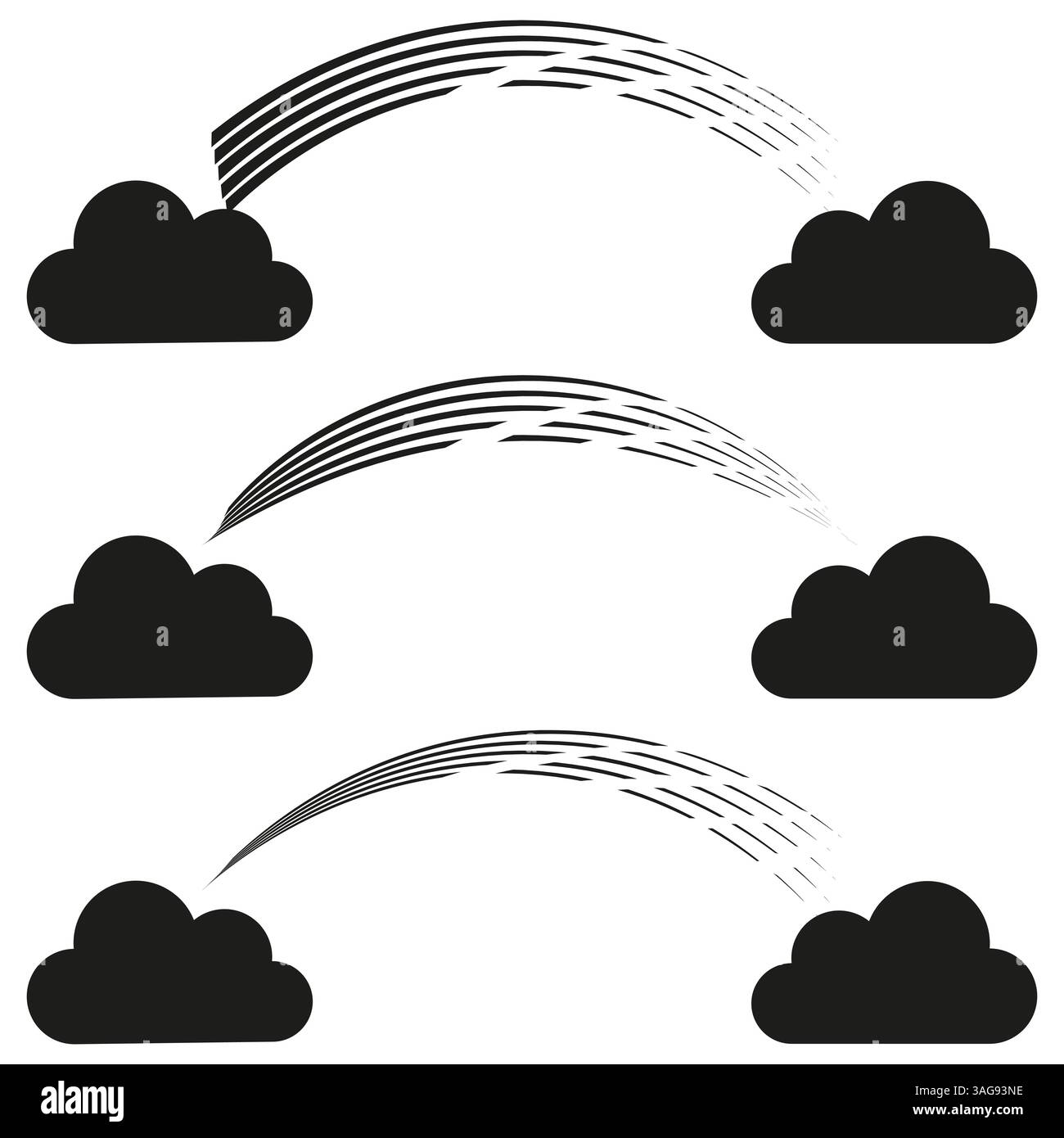 Cloud motion lines. Abstract weather flow. Dynamic sky shape. Black ...