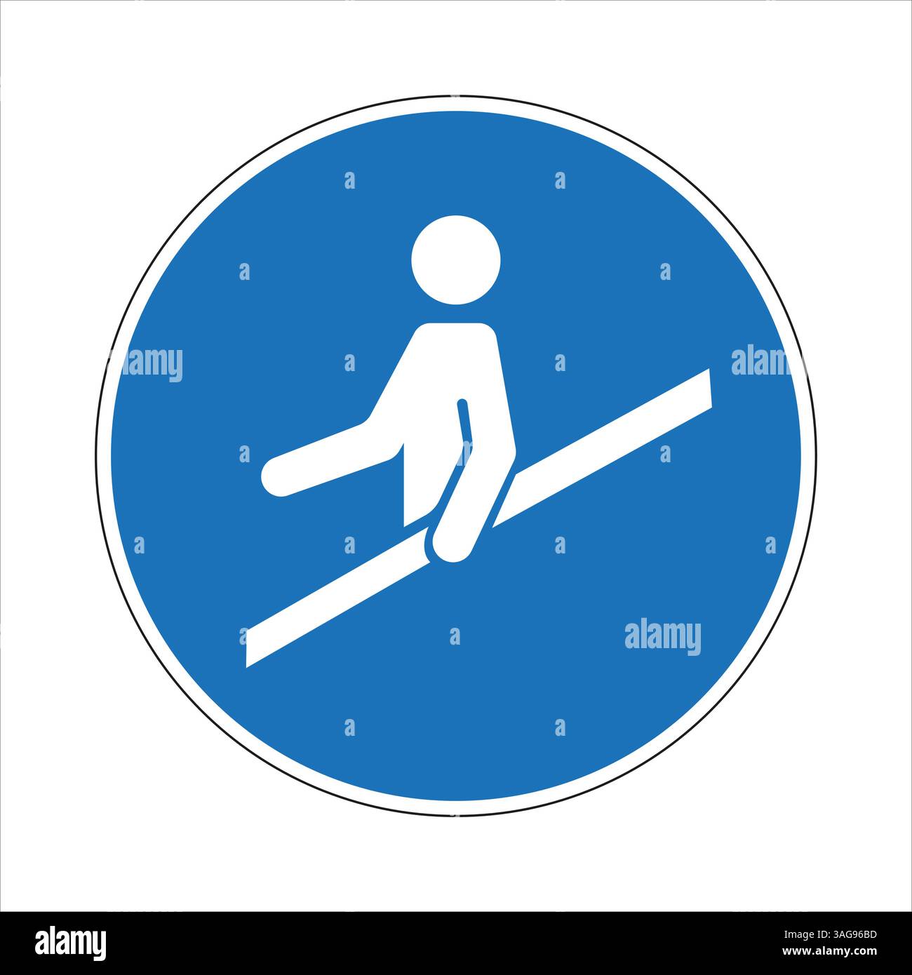 Blue mandatory sign indicating the obligation to hold the handrail ...