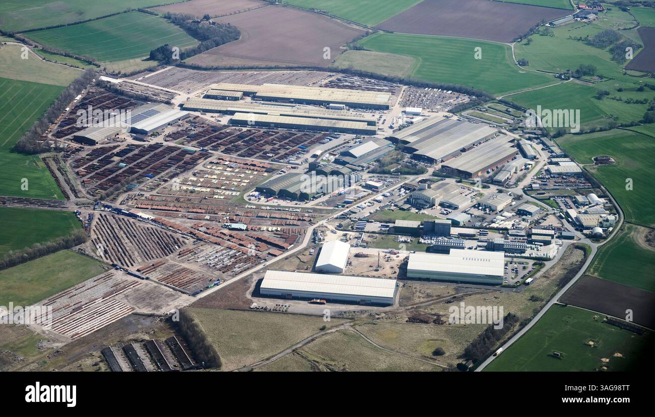 An aerial view of Severfield Steel Stockholding Yard at Dalton Airfield ...