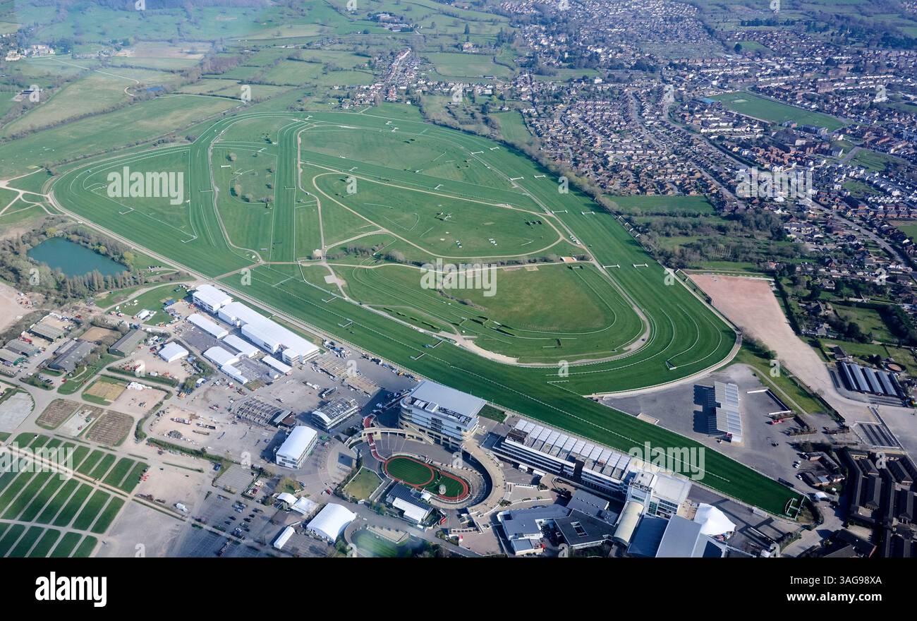 An aerial view of the famous Racecourse at Cheltenham, West Midlands ...