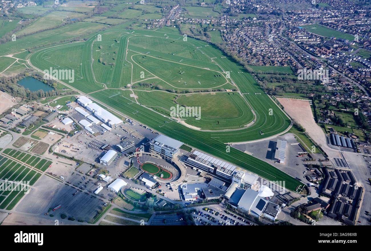 An aerial view of the famous Racecourse at Cheltenham, West Midlands ...