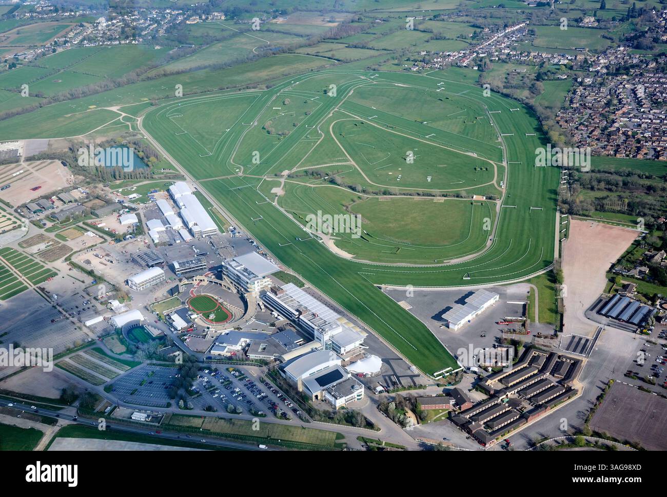 An aerial view of the famous Racecourse at Cheltenham, West Midlands ...