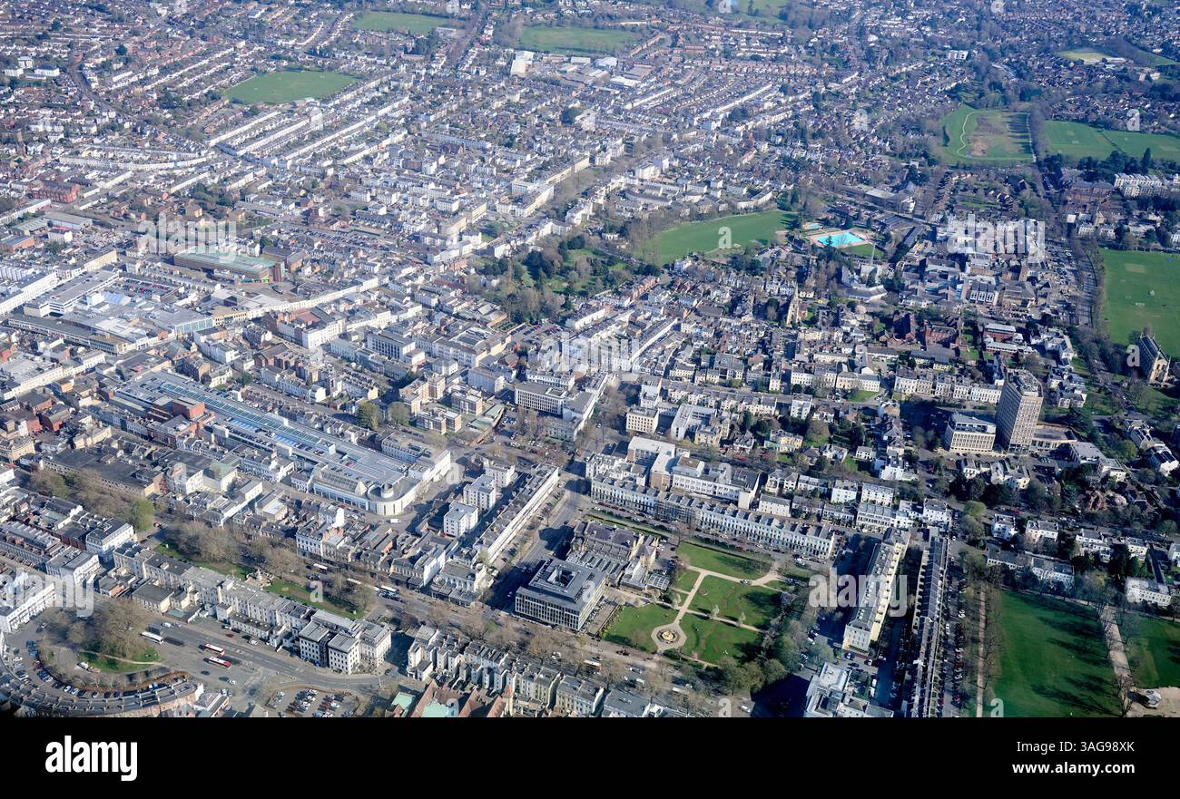 An aerial view of the Georgian town of Cheltenham, West Midlands ...