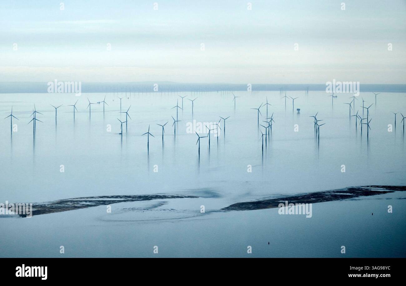 The Burbo Bank Offshore Wind Farm in Liverpool Bay, off the Wirral ...