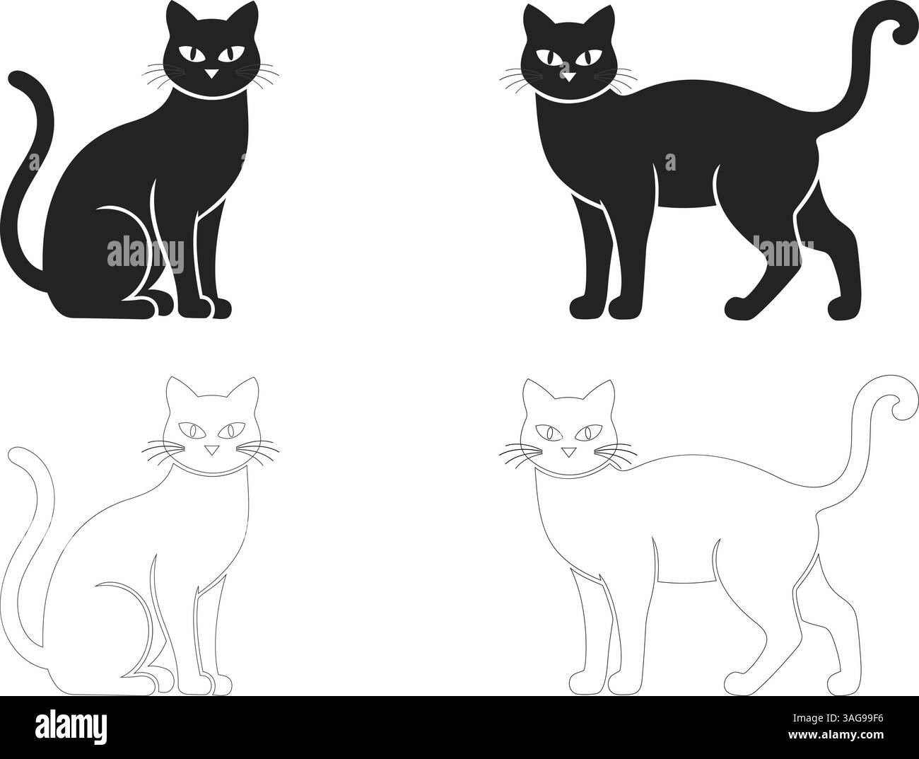 Hand drawn cat silhouette set illustration Stock Vector Image & Art - Alamy