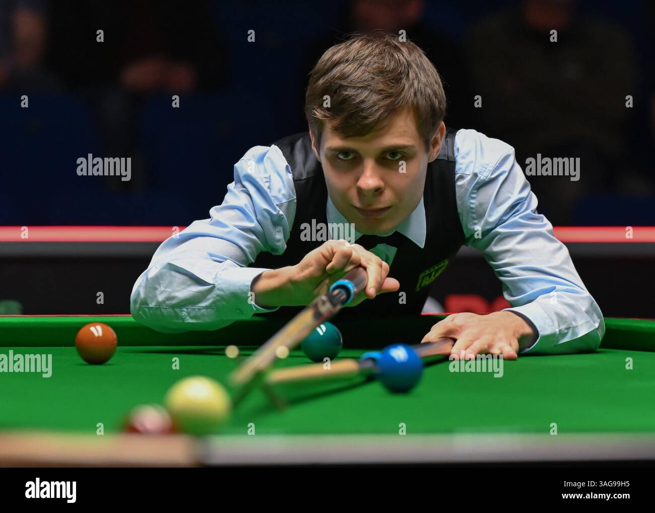 Sheffield, England, 8th April 2025. Anton Kazakov takes a shot during ...