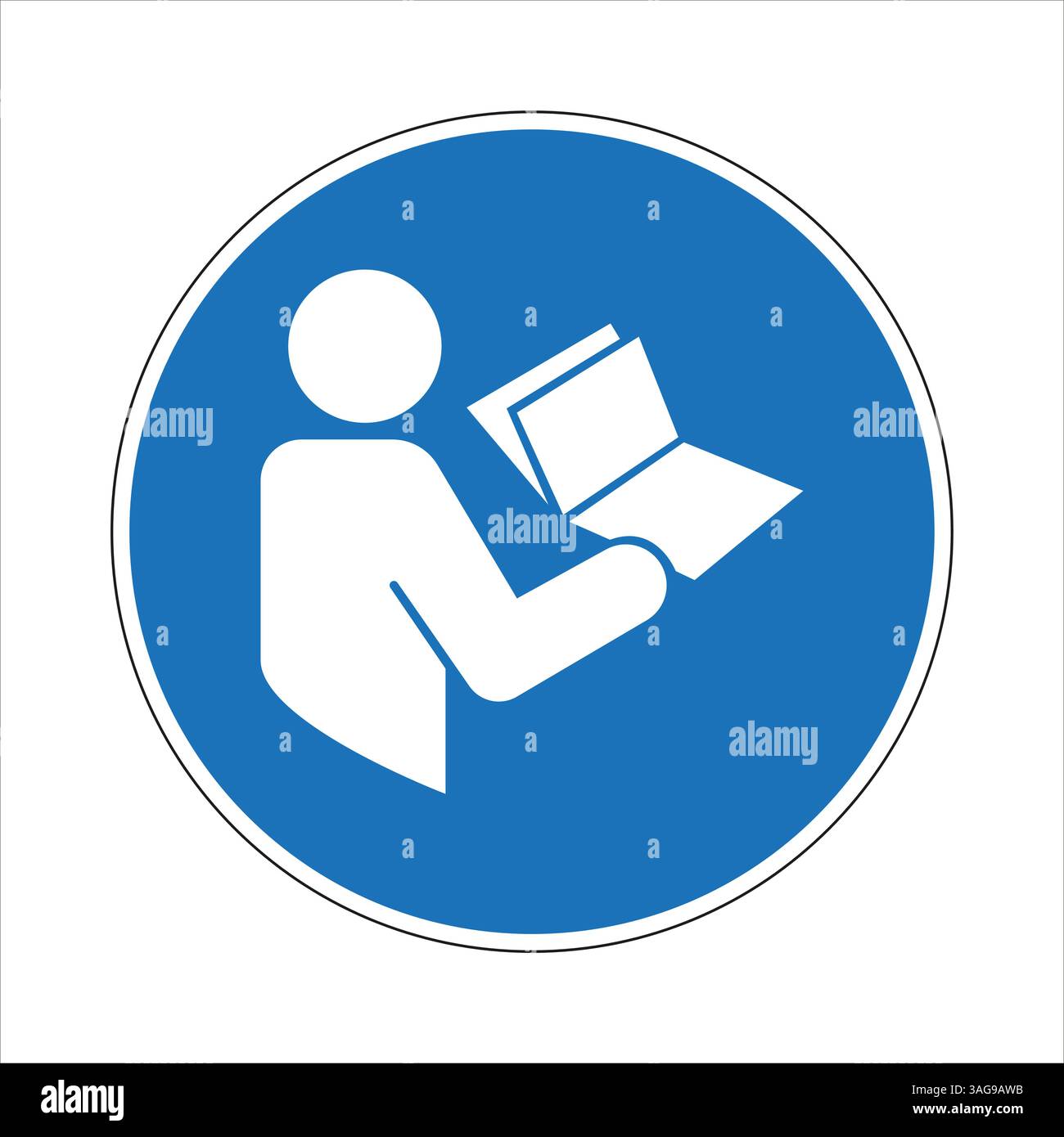 Blue mandatory sign with person holding open instruction manual Stock ...