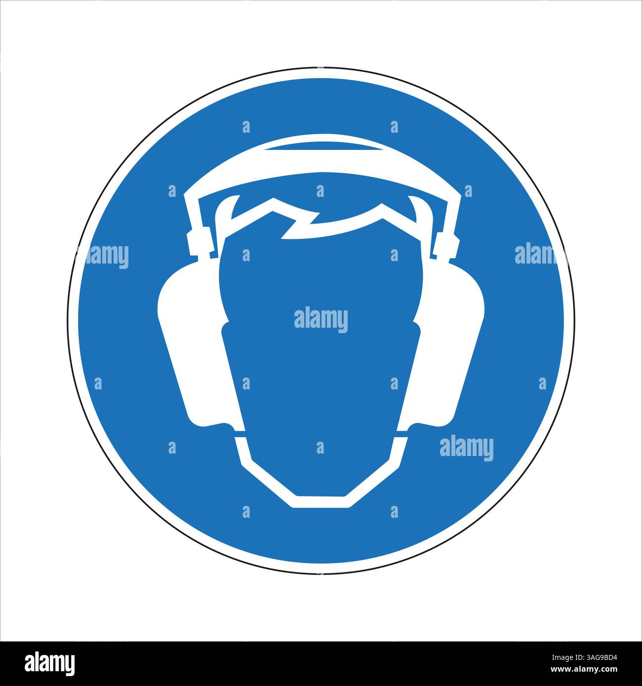 Blue mandatory sign indicating the use of hearing protection equipment ...